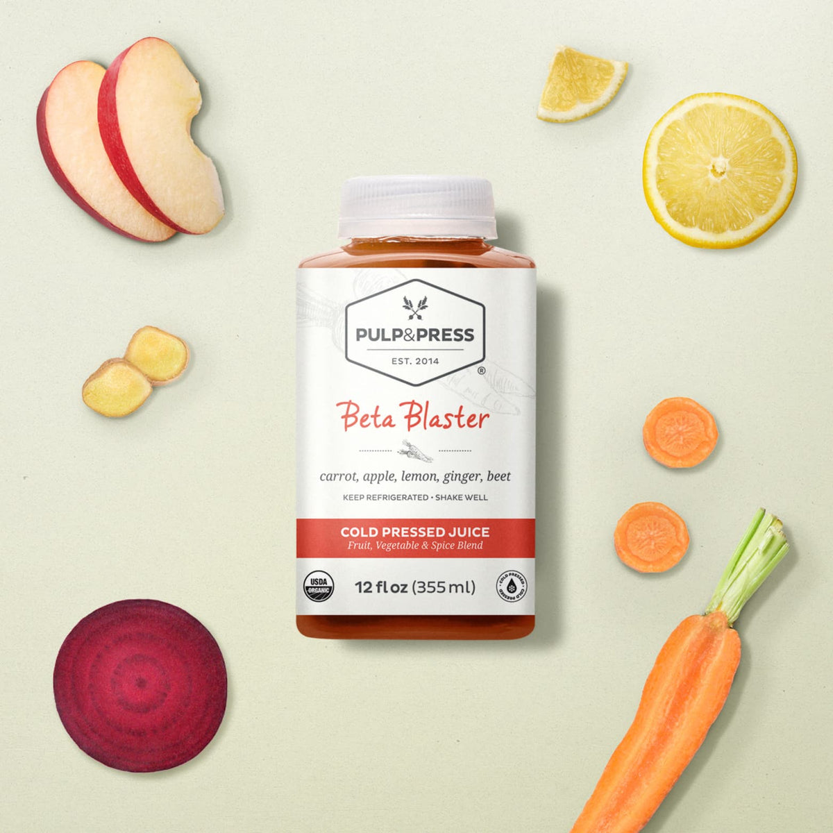 Organic Cold Pressed Carrot, Apple, Lemon, Ginger & Beet Juice | Pulp ...